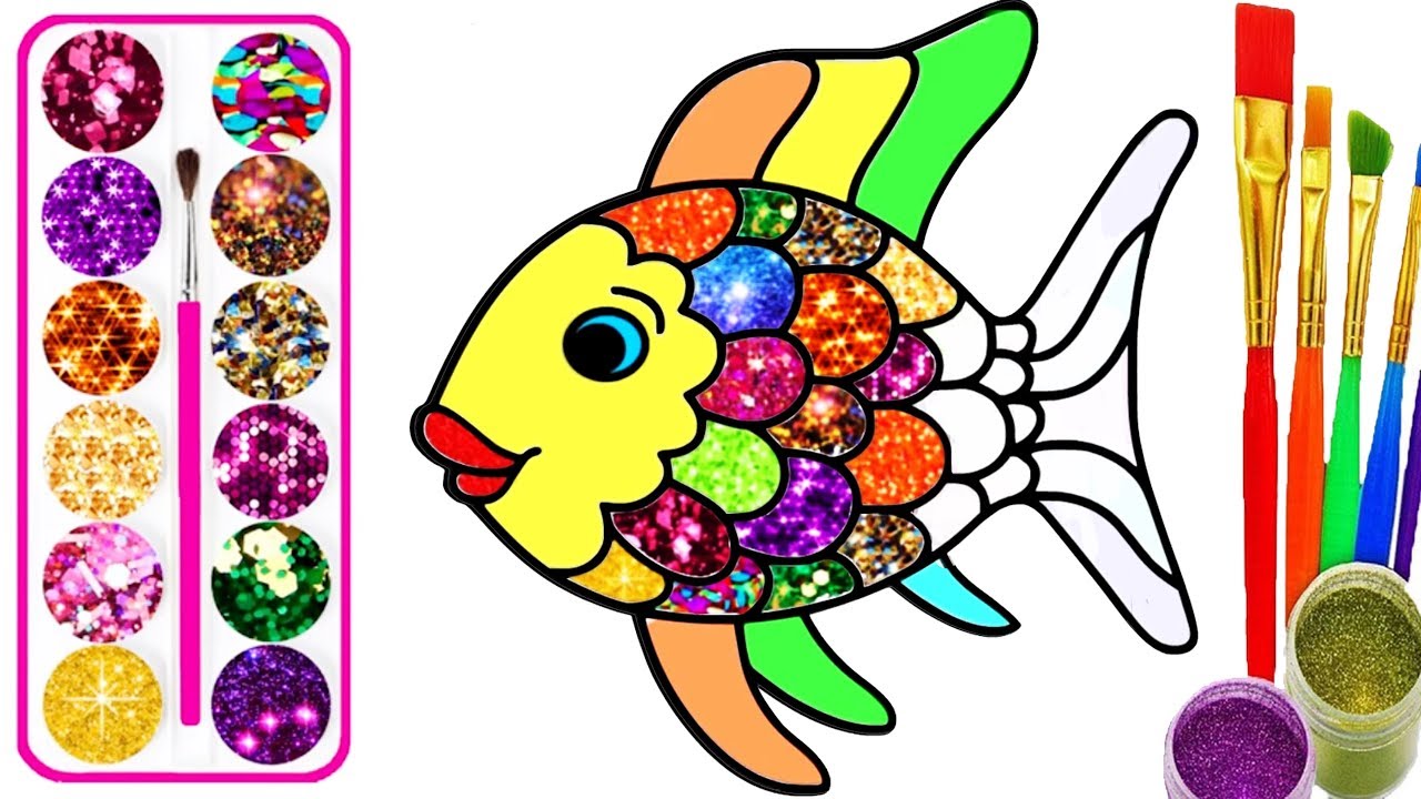 Glitter Fish Drawing and Coloring Pages - Learn Colors for Kids With ...