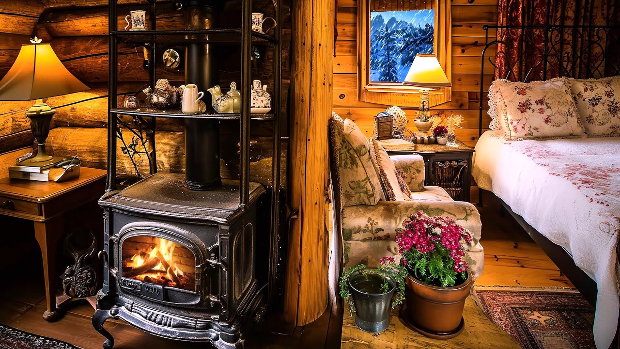 Beautiful Snowstorm Cabin in Winter Ambience丨Deep Sleep with Cozy ...
