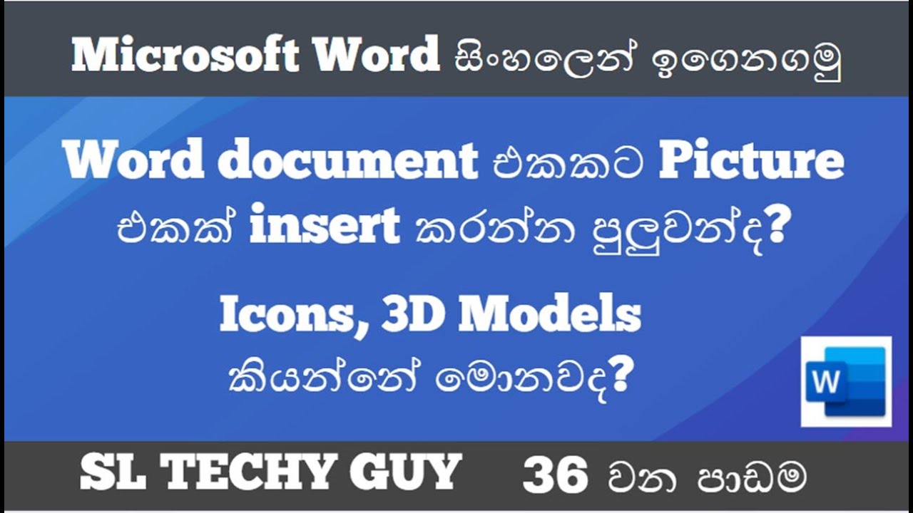 Lesson 36 : "Inserting Pictures, icons and 3D Models" in Word - Sinhala ...