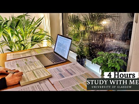 4 HOUR STUDY WITH ME on a RAINY NIGHT  | Background noise, Rain Sound, 10-min break, No Music