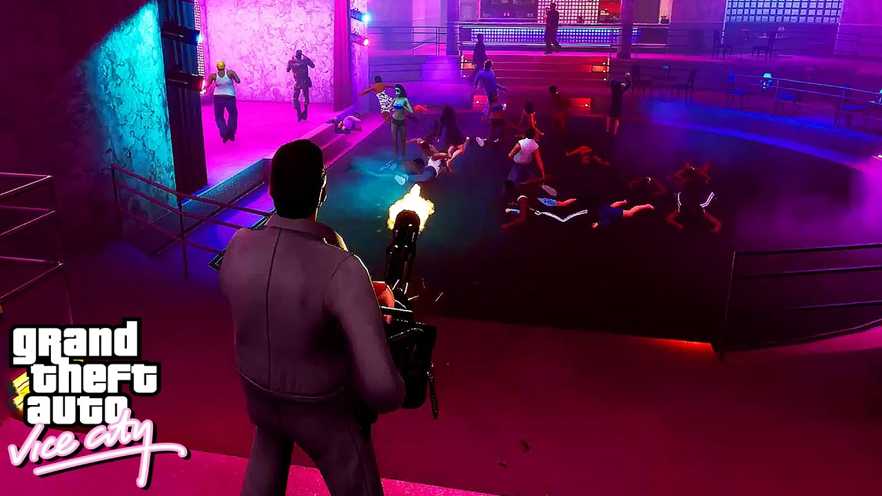 GTA Vice Remastered - Malibu Club Minigun Massacre - YouTube