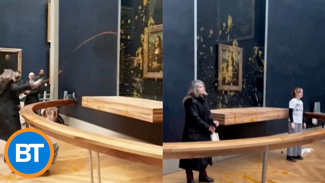 WATCH: Protesters throw tomato soup at the Mona Lisa - YouTube