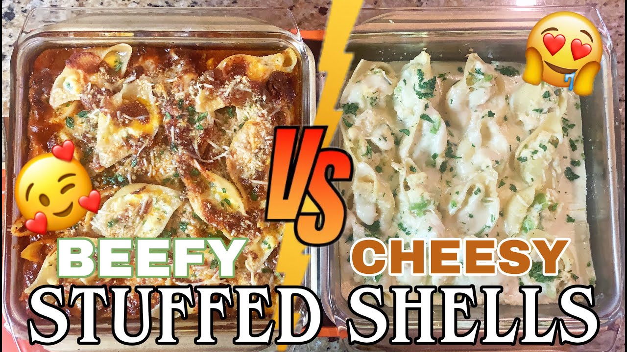 CHEESY STUFFED SHELLS VS BEEFY STUFFED SHELLS - YouTube