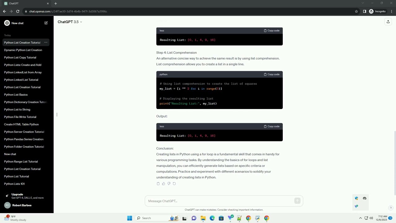 Python Create List From For Loop YouTube Python Create List From For Loop YouTube