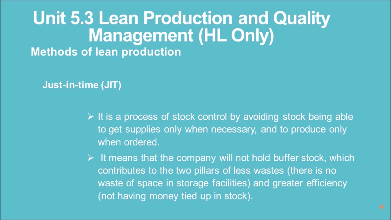 IB BUSINESS MANAGEMENTUnit 5.3 Lean Production and Quality Management ...