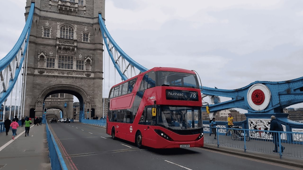 DOUBLE-DECKER BUS RIDE THROUGH TOWER BRIDGE, WALK THROUGH TOWER BRIDGE ...