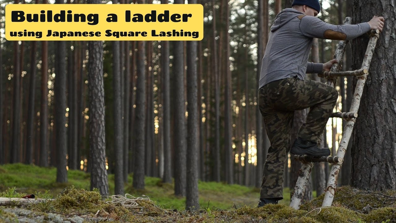 Bushcraft ladder with Japanese square lashing - YouTube