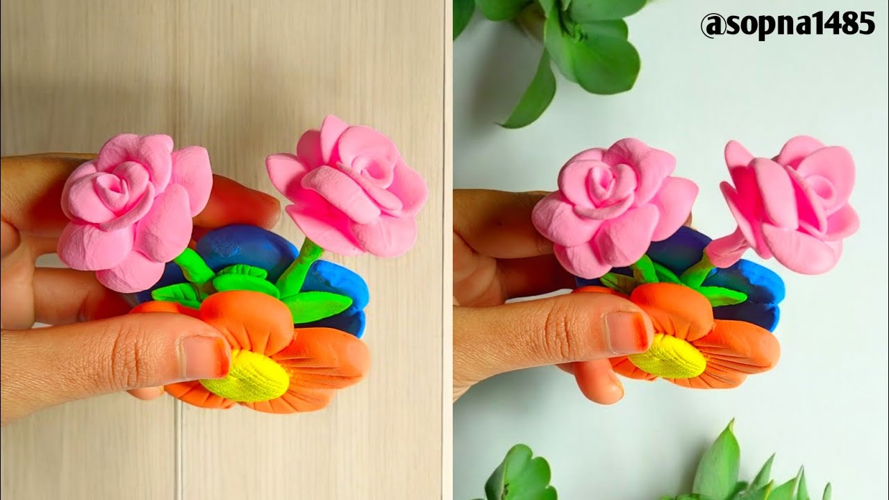 How To Make Flower Rose With Clay🌹// Very Easy Clay Flower Making - YouTube