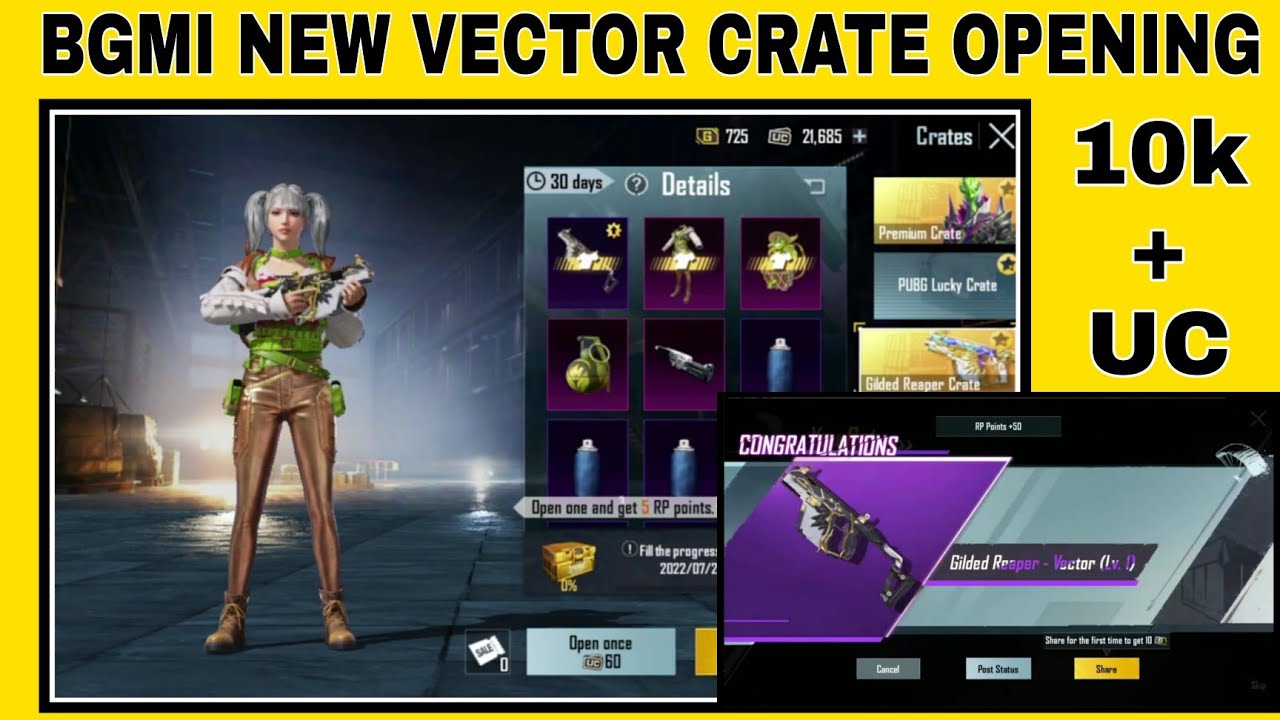 BGMI NEW CRATE OPENING 10K UC | NEW VECTOR SKIN CRATE OPENING IN BGMI ...