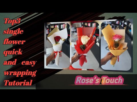 Top 3 single flower quick and easy wrapping tutorial | single rose ...