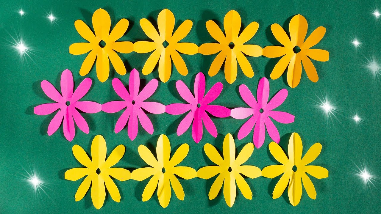 Cómo hacer una cadena de papel con flores [corte de papel fácil] - YouTube