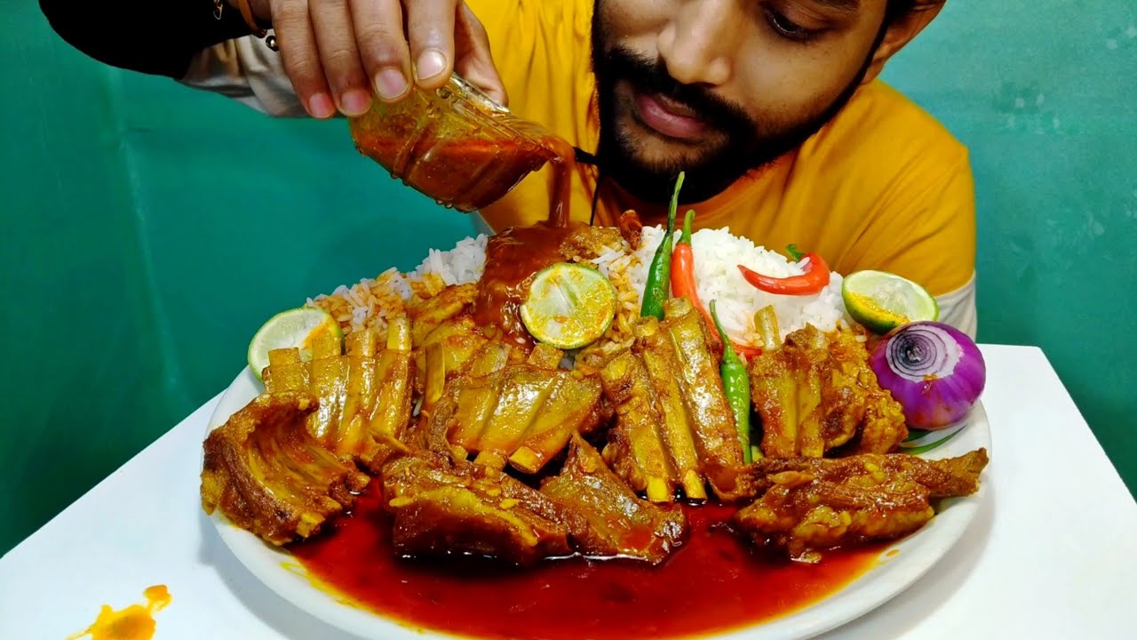 Mutton Ribs Curry Very Oily And Basmati Rice Eating | Mukbang show ...