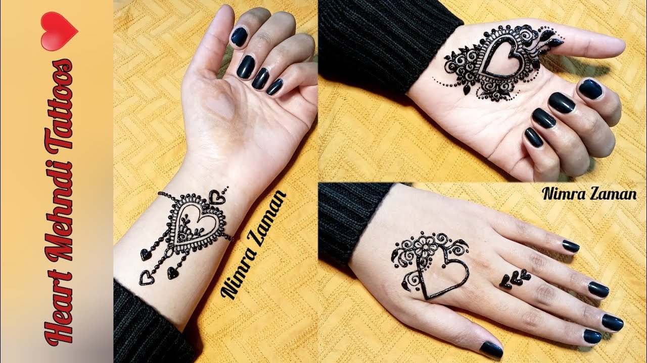 Cute Heart Tattoo Mehndi Designs | latest heart heena tattoos | easy ...