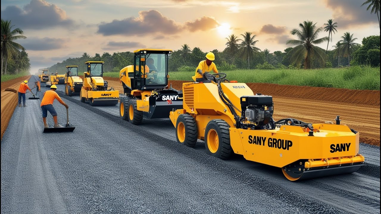 Modern road construction technology. Amazing machines used in gravel ...