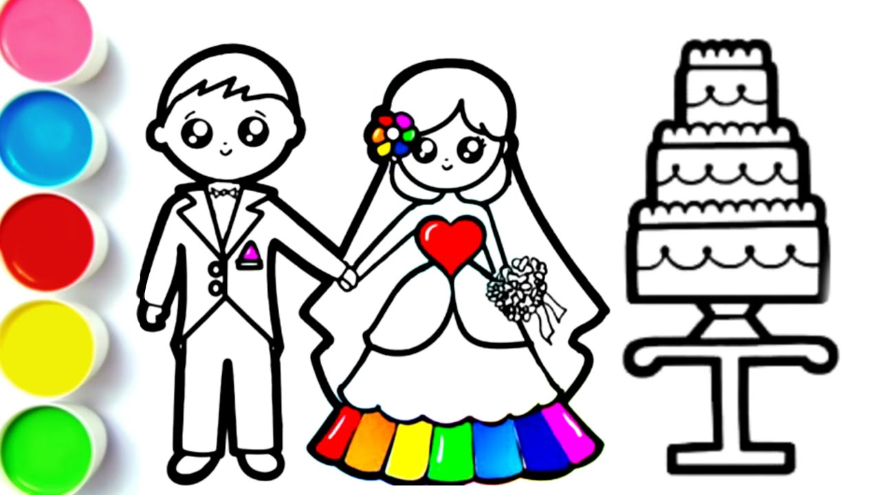 Cute couple and Birthday Cake Drawing || Wedding Bride & Groom Drawing ...