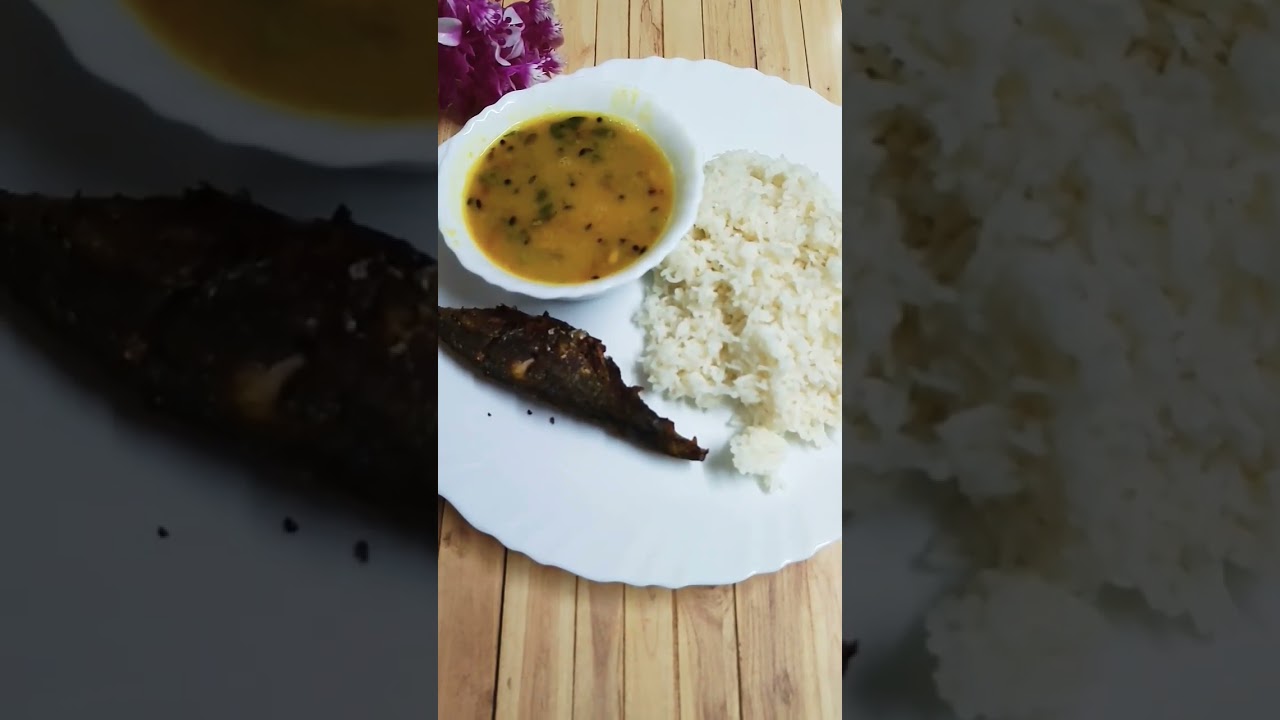 today's lunch thali 😋 daal rice with fish fry 😋🤤 bangda fish#shorts # ...