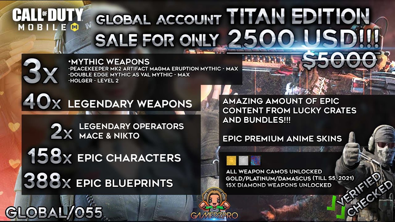 CODM Global Account -TITAN EDITION | 3x MYTHICS | 40x LEGENDARIES | 2x ...