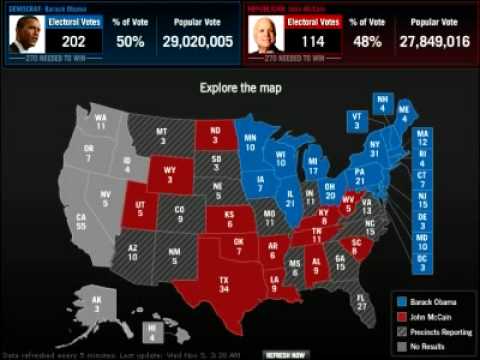 Electoral Map 10:30 EST Barack Obama ahead 202 - 114 - YouTube