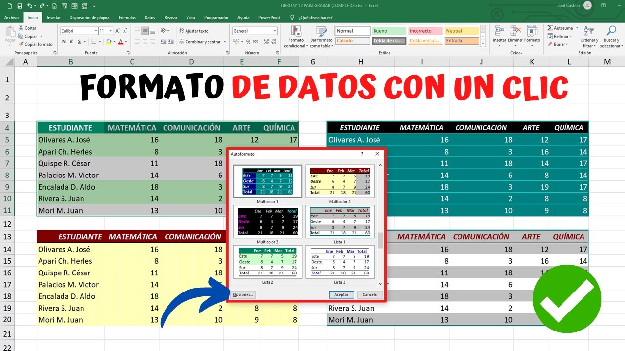 Como ACTIVAR AUTOFORMATO en Excel [ Diferentes formatos de datos con un ...