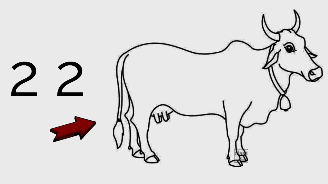 How to draw cow 🐄 From 22 Number | गाय का चित्र | Cow Drawing Beginners ...
