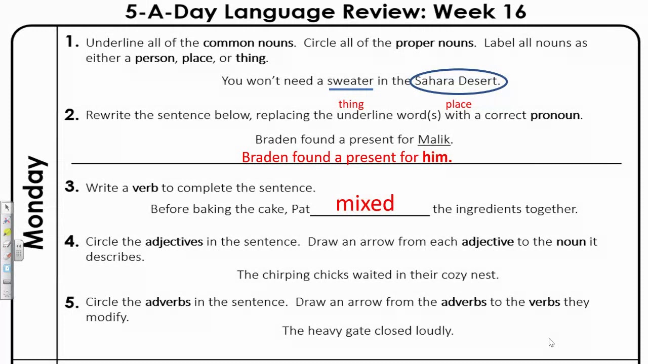Week 16 Monday Grammar Book - YouTube