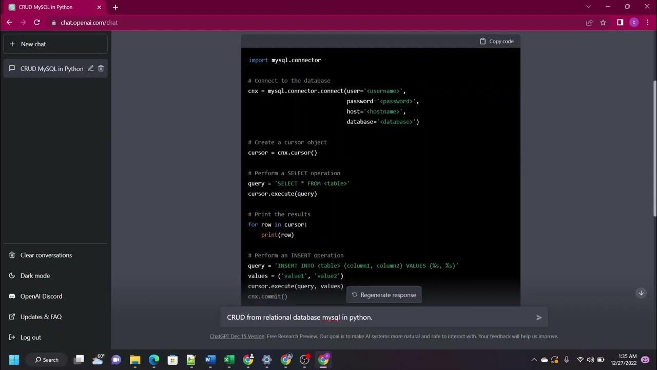 ChatGPT CRUD on Relational DBMS mysql in Python - YouTube