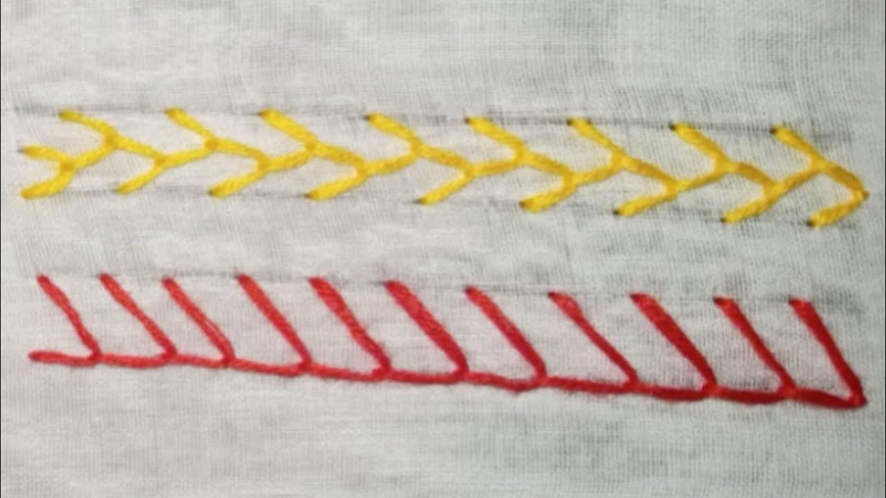 Single feather stitch stitch and feather stitch border line design hand ...