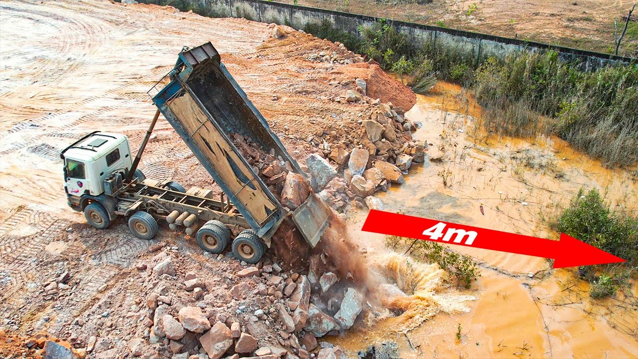 Part 4 Excellent Bulldozer Move in Truck Management Filling Up Big Rock ...