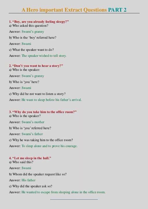 A Hero important extract questions PART 1AND PART 2 | A Hero lesson ...