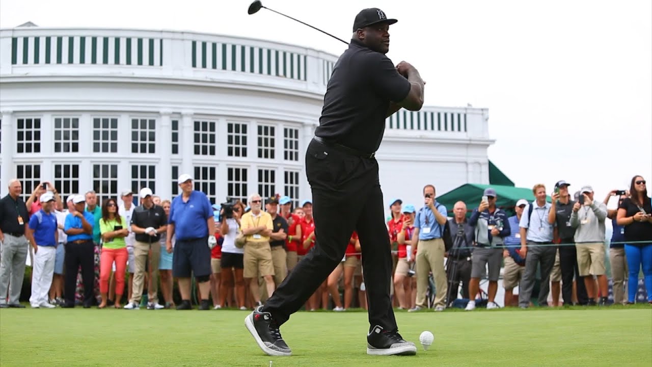 Shaquille O'Neal's opening tee shot at The Greenbrier Classic pro-am ...