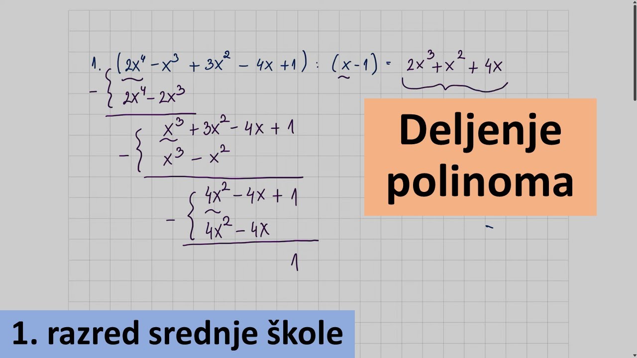 Deljenje polinoma - matematika za 1 razred srednje škole - YouTube