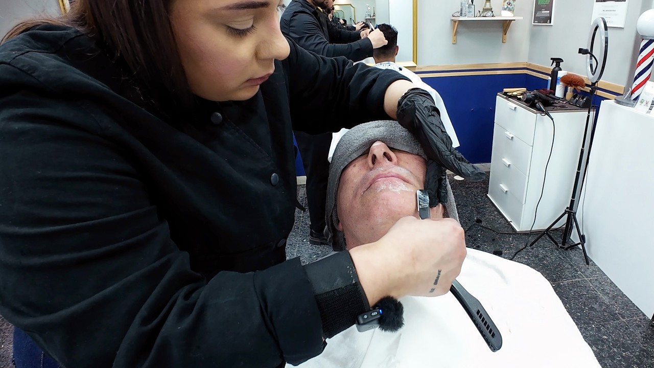 Amazing Shave by a Lady Barber in Oeiras, Lisbon! - YouTube