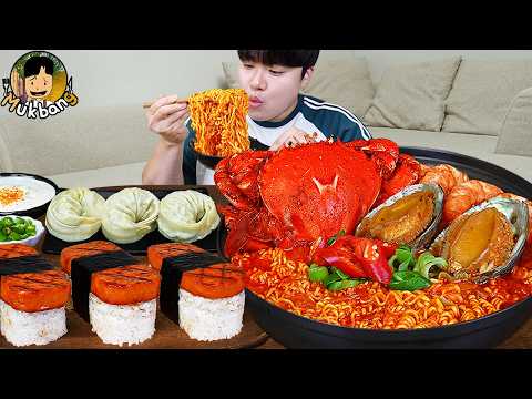 ASMR MUKBANG | baharatlı erişte ramyeon, kimbap, Bir çeşit yöresel Kore yemeği