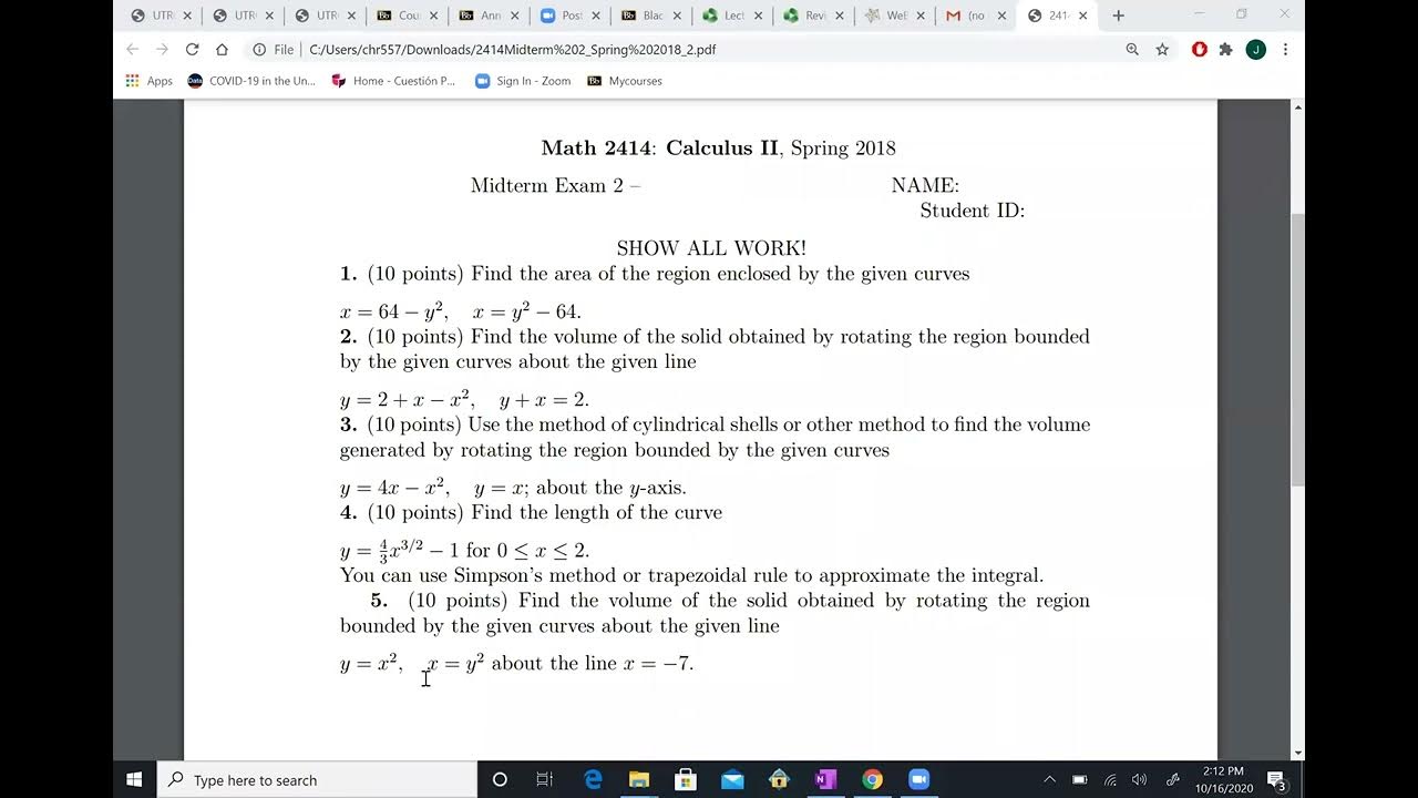 Calculus 2: Lecture 27- Sample Exam 2 (ProfeSuazo) - YouTube