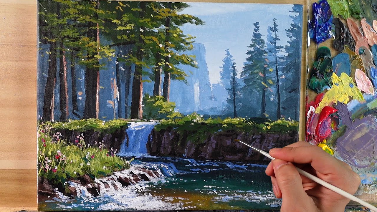 Acrylic Painting Morning River Landscape / Correa Art - YouTube