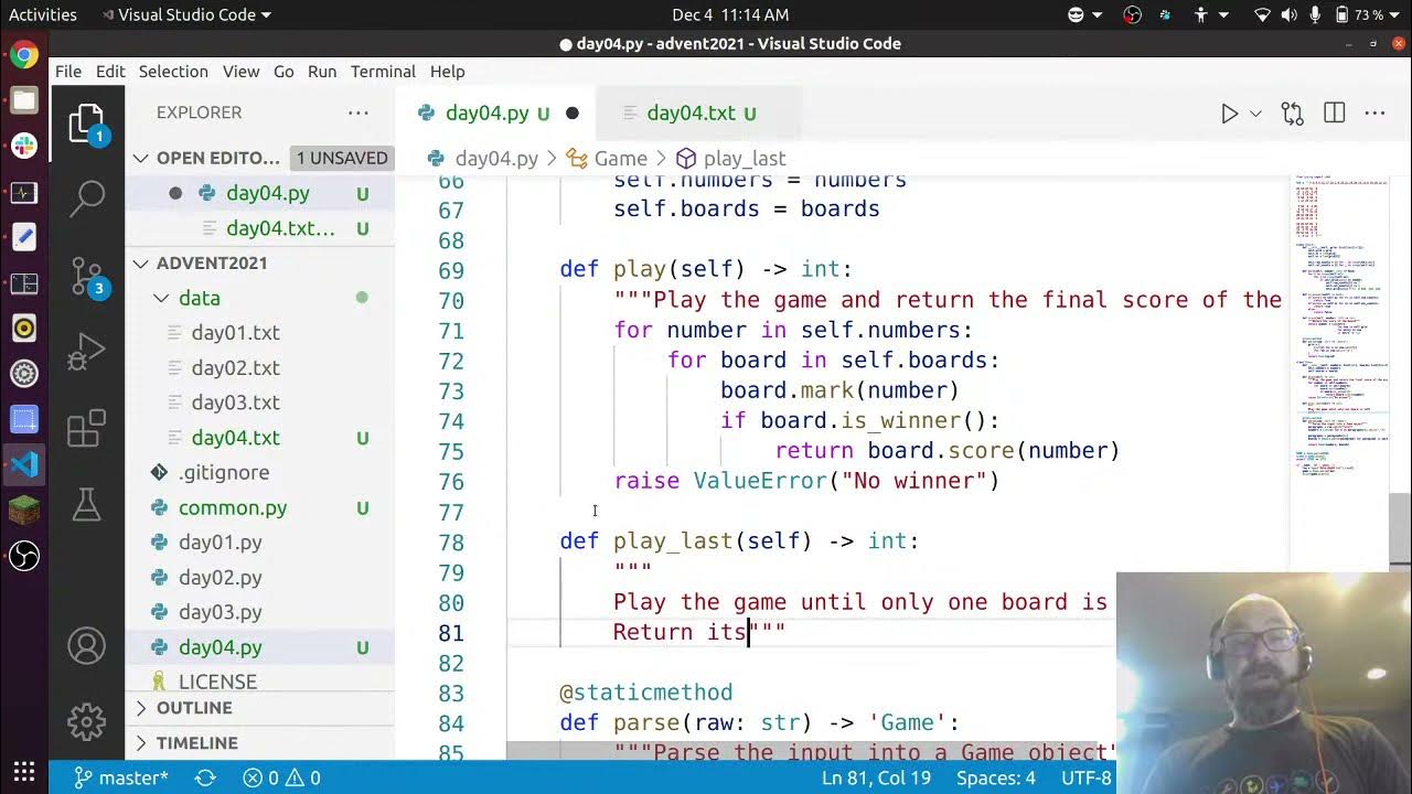Joel Grus - Advent of Livecoding 2021 - Day 4 - YouTube