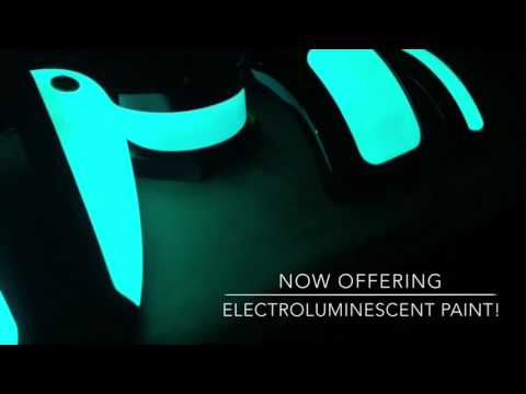 Electroluminescent paint lit up on parts for a custom chopper bike ...