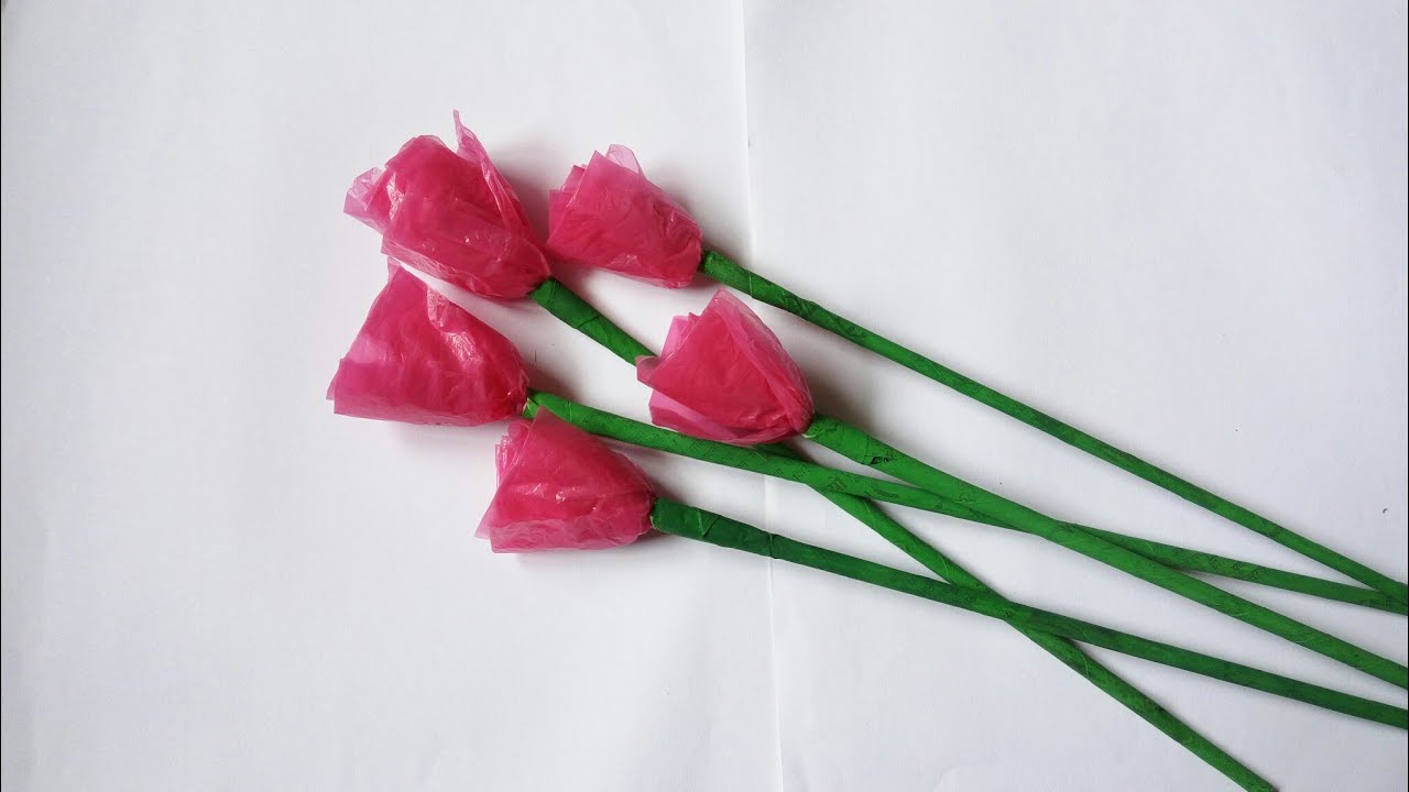 How to make rose flower from waste plastic bags | easy plastic bag ...