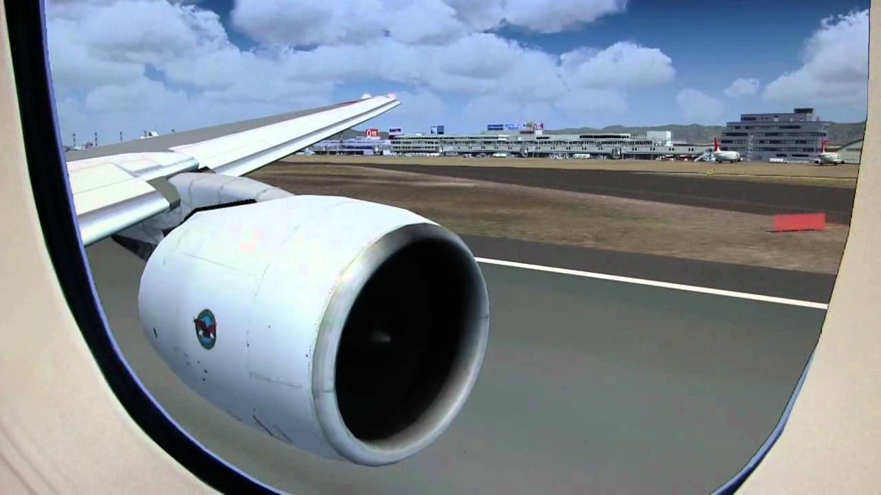 FS2004 ANA Boeing 777-200 Passenger view Takeoff @ Fukuoka airport ...