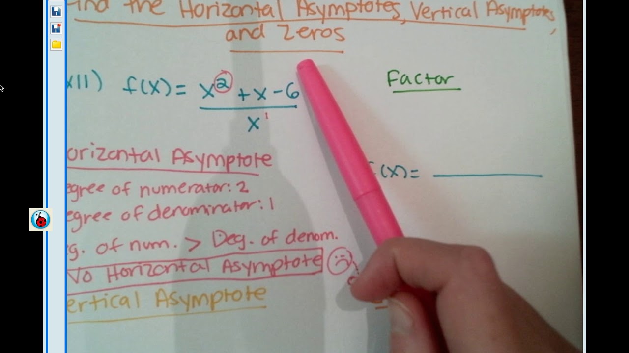 Ex 11 Finding Horizontal Asymptotes, Vertical Asymptotes, and Zeros for ...