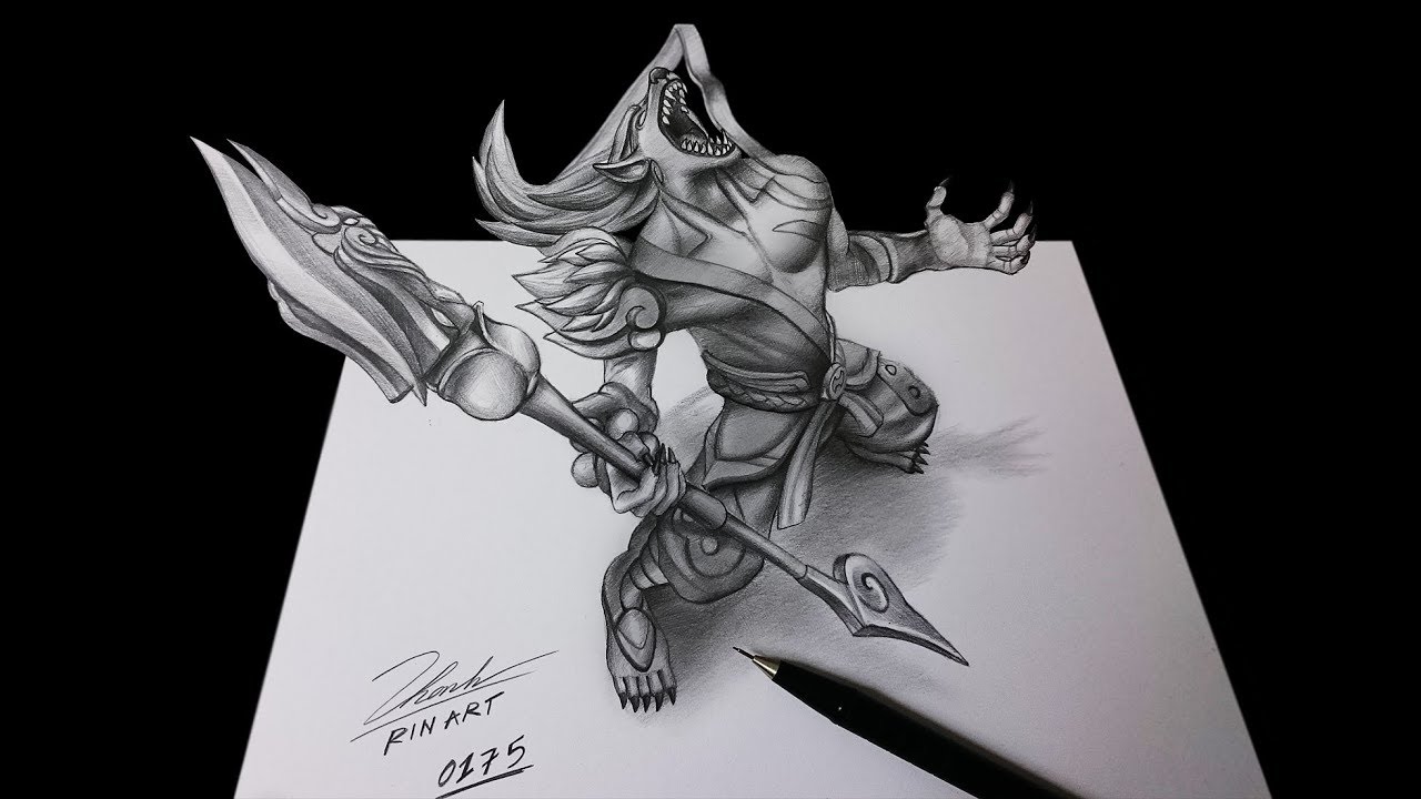 3D Art Pencil Drawing - Lunar Guardian Nasus (0175) - Rin Art - YouTube