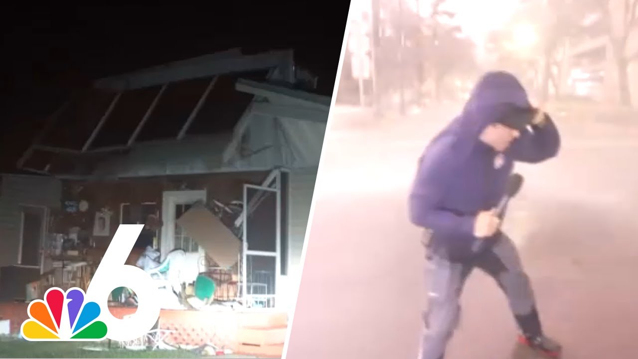 NBC News team takes cover during Milton live report - YouTube