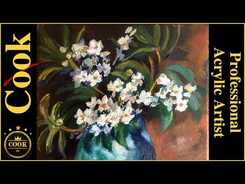 One Brush Stroke Flowers In A Blue Ceramic Vase a Ginger Cook Acrylic ...