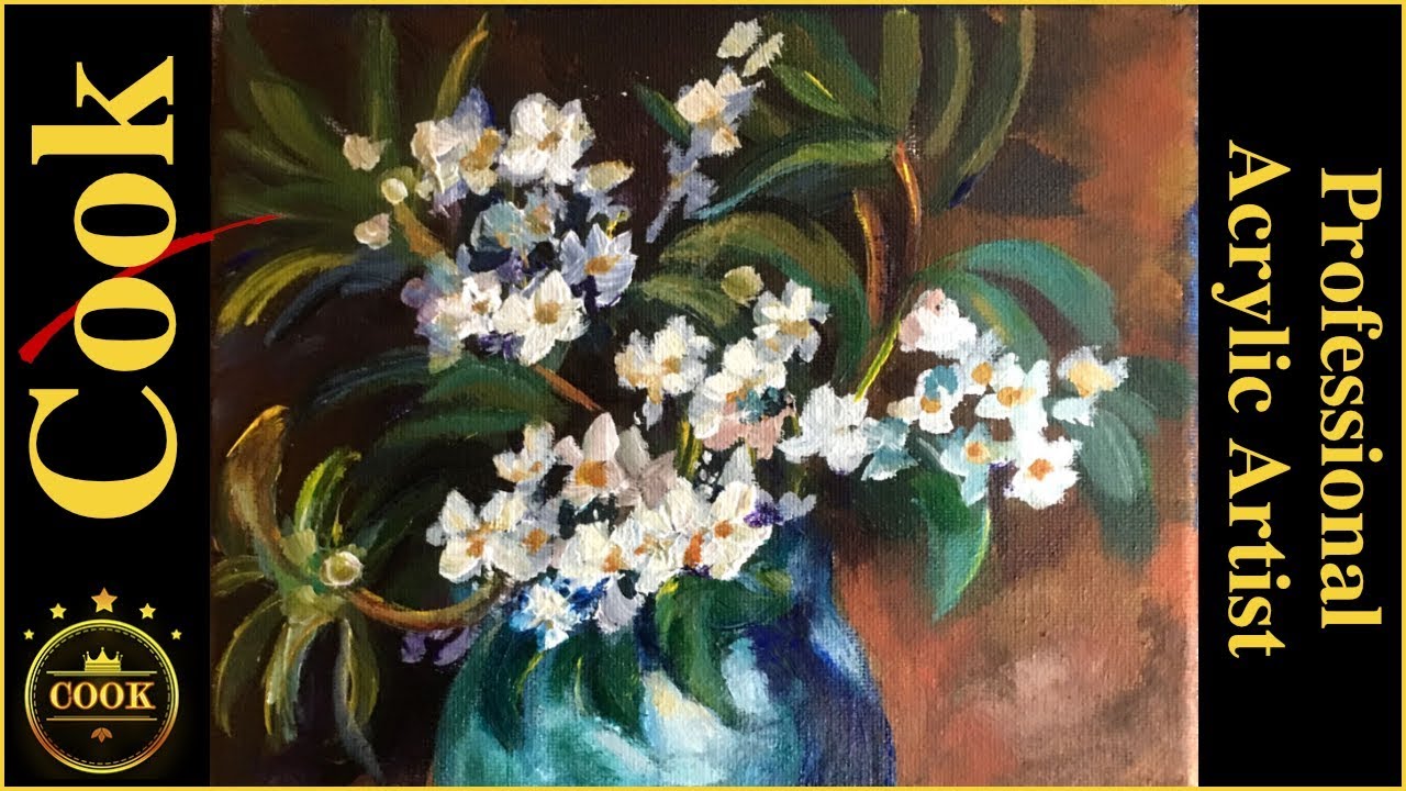 One Brush Stroke Flowers In A Blue Ceramic Vase a Ginger Cook Acrylic ...