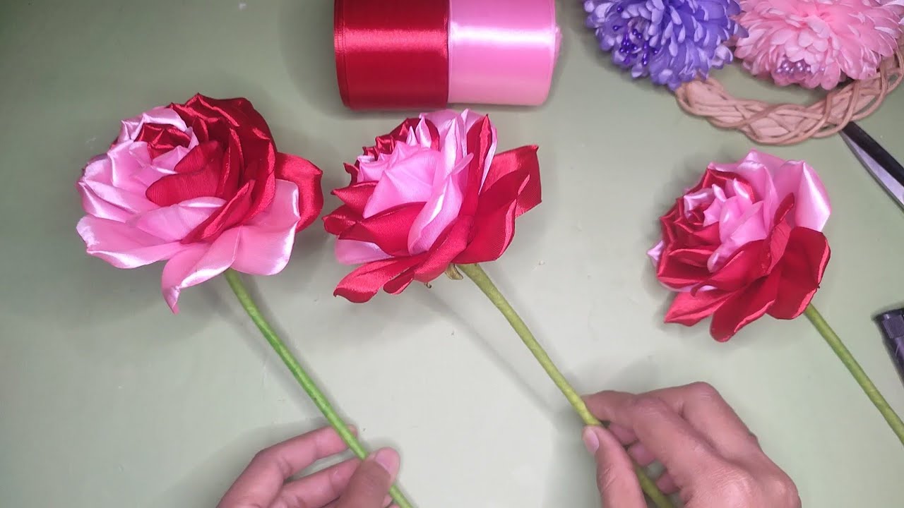 DIY| cara membuat bunga mawar |Rose flower #satinribbonflowers - YouTube