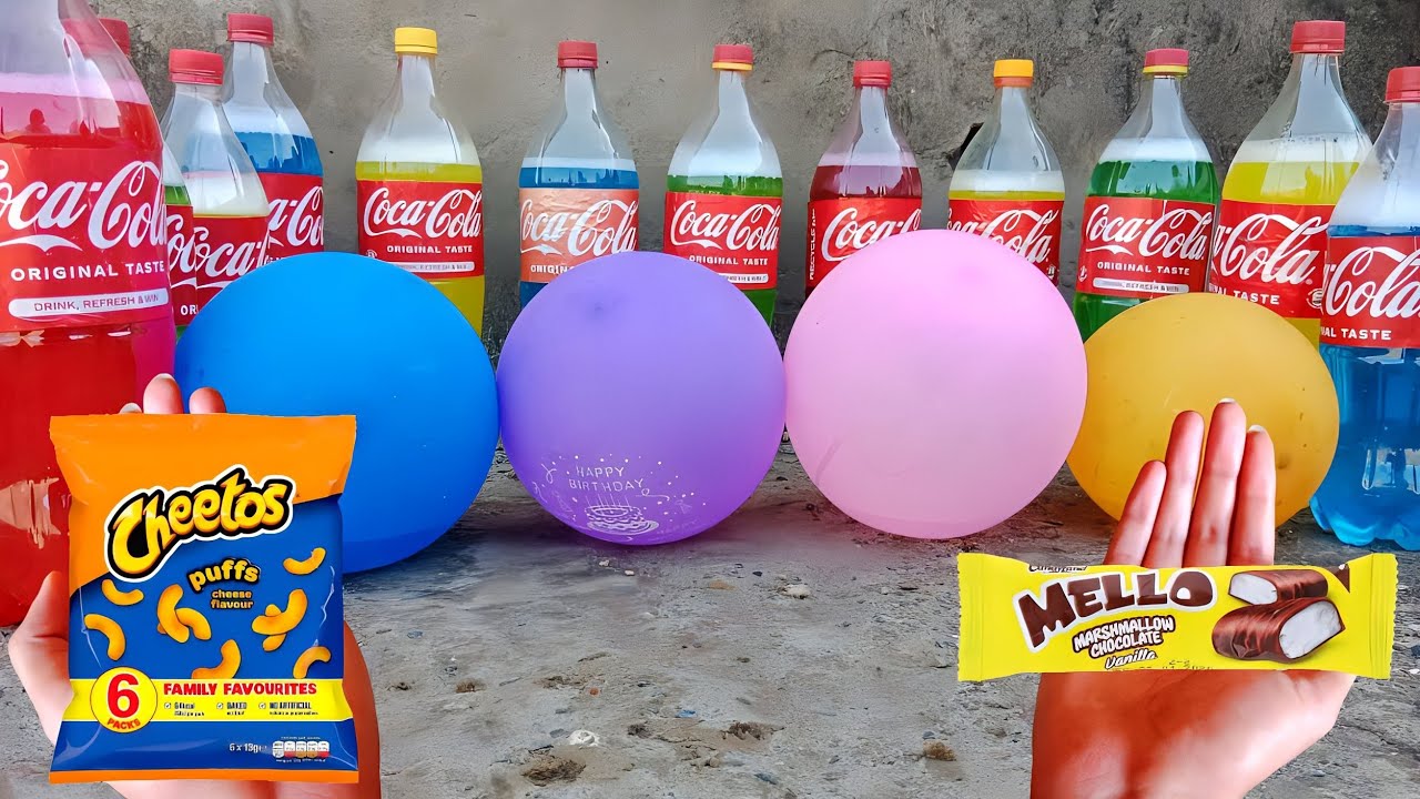 How to make Cheetos and Mellow Chocolate with colored balloons and Coca ...
