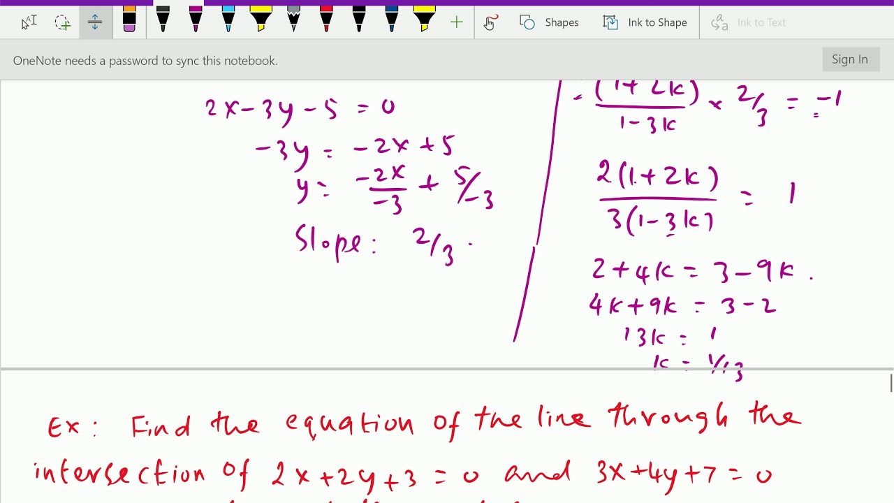 Co ordinate geometry : - ( Family of lines through intersection two lines ; Solving problems ...