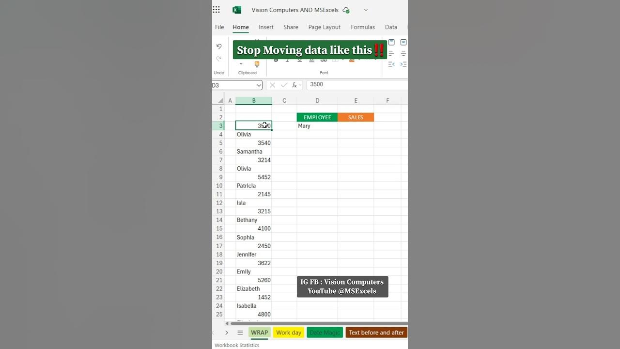Excel new formula 🔥 to save time‼️ how to use Wraprows function? #excel #exceltips #exceltricks ...