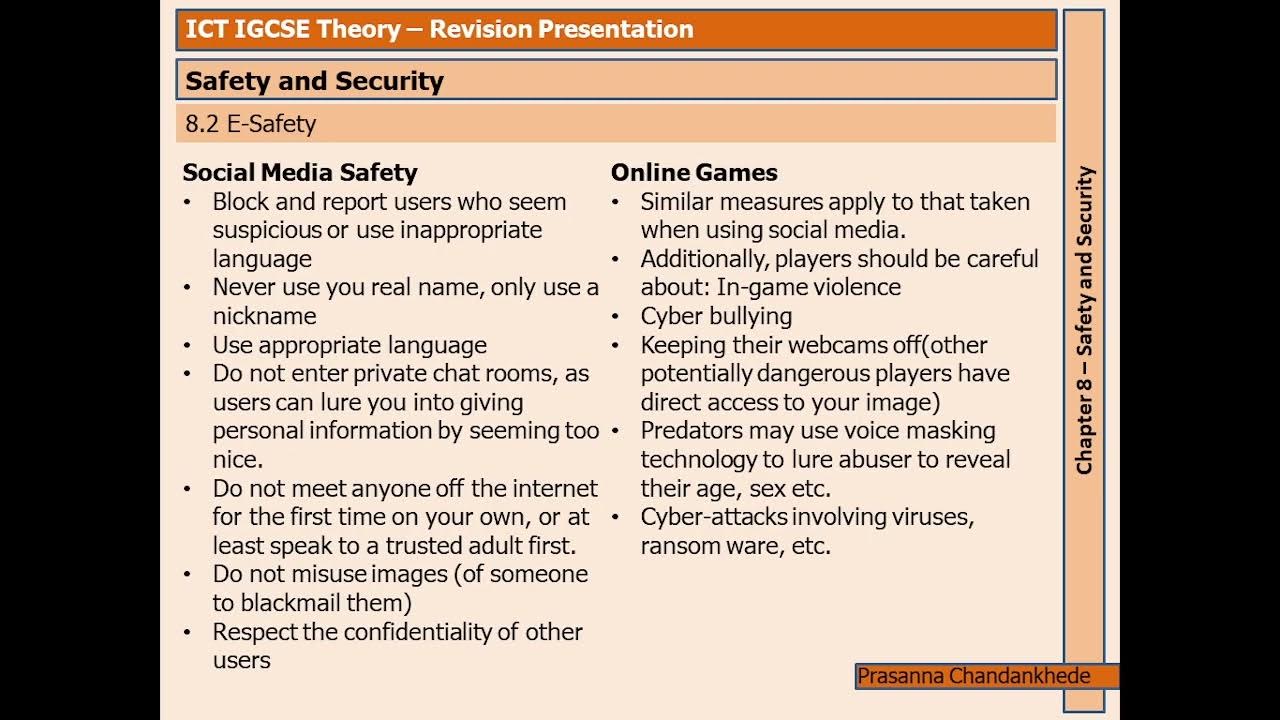 Chapter 8 Safety And Security Ict Igcse 0417 8 1 And 8 2 [ Physical Safety And E Safety
