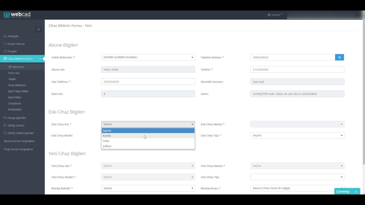 Webcad - Cihaz Montaj Formu Gönderimi - YouTube